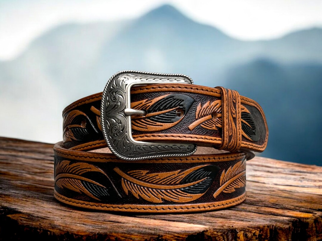 Handmade Men's Western Belt Genuine Full Grain Leather Heavy Duty With ...