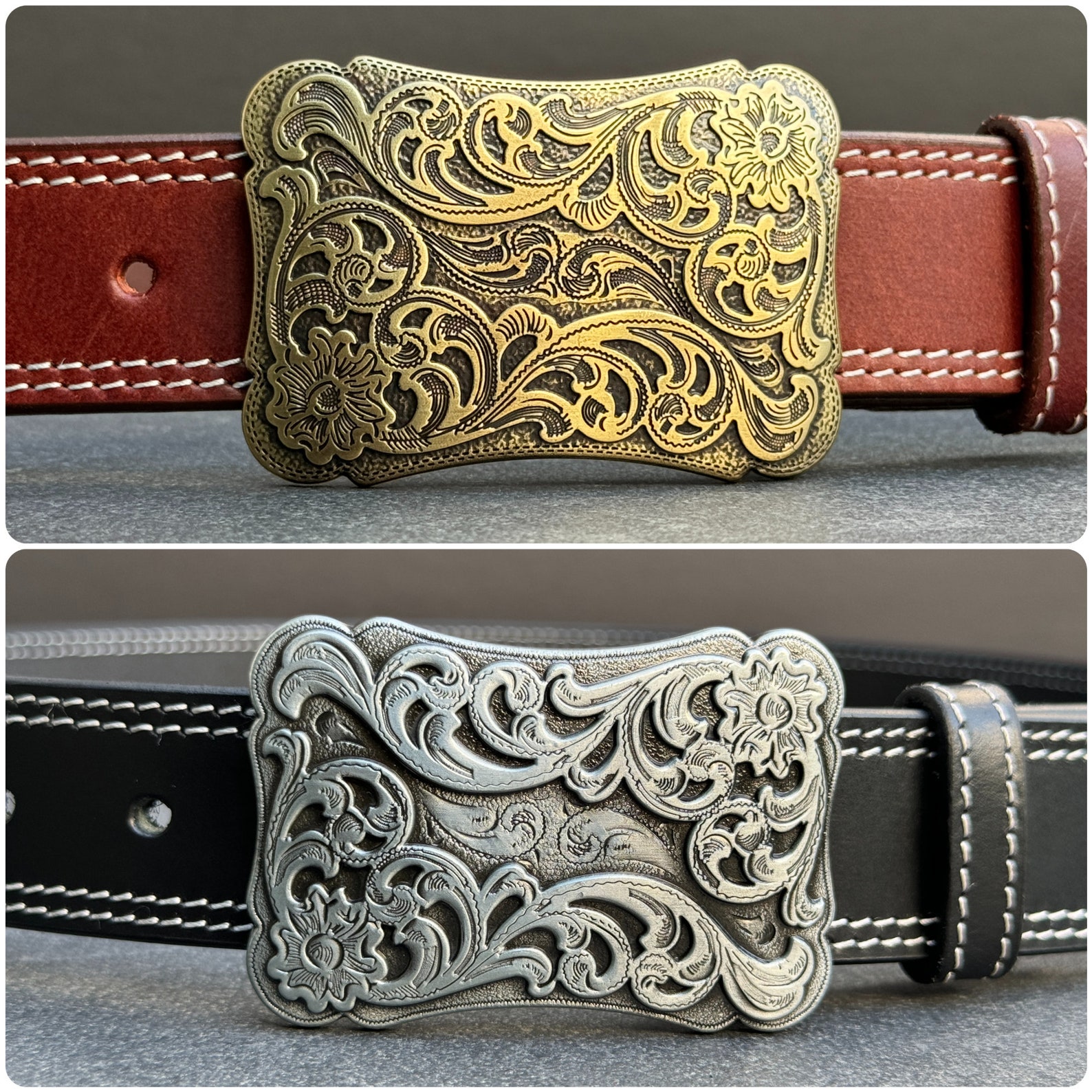 Western Floral Belt Buckle Men's and Women's Cowboy Cowgirl Buckles ...