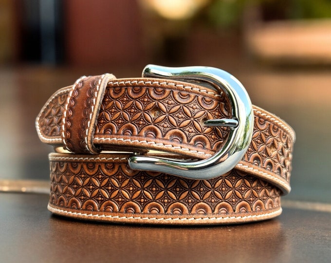 Handmade Western Engraved Embossed Leather Belt With Buckle Leather ...