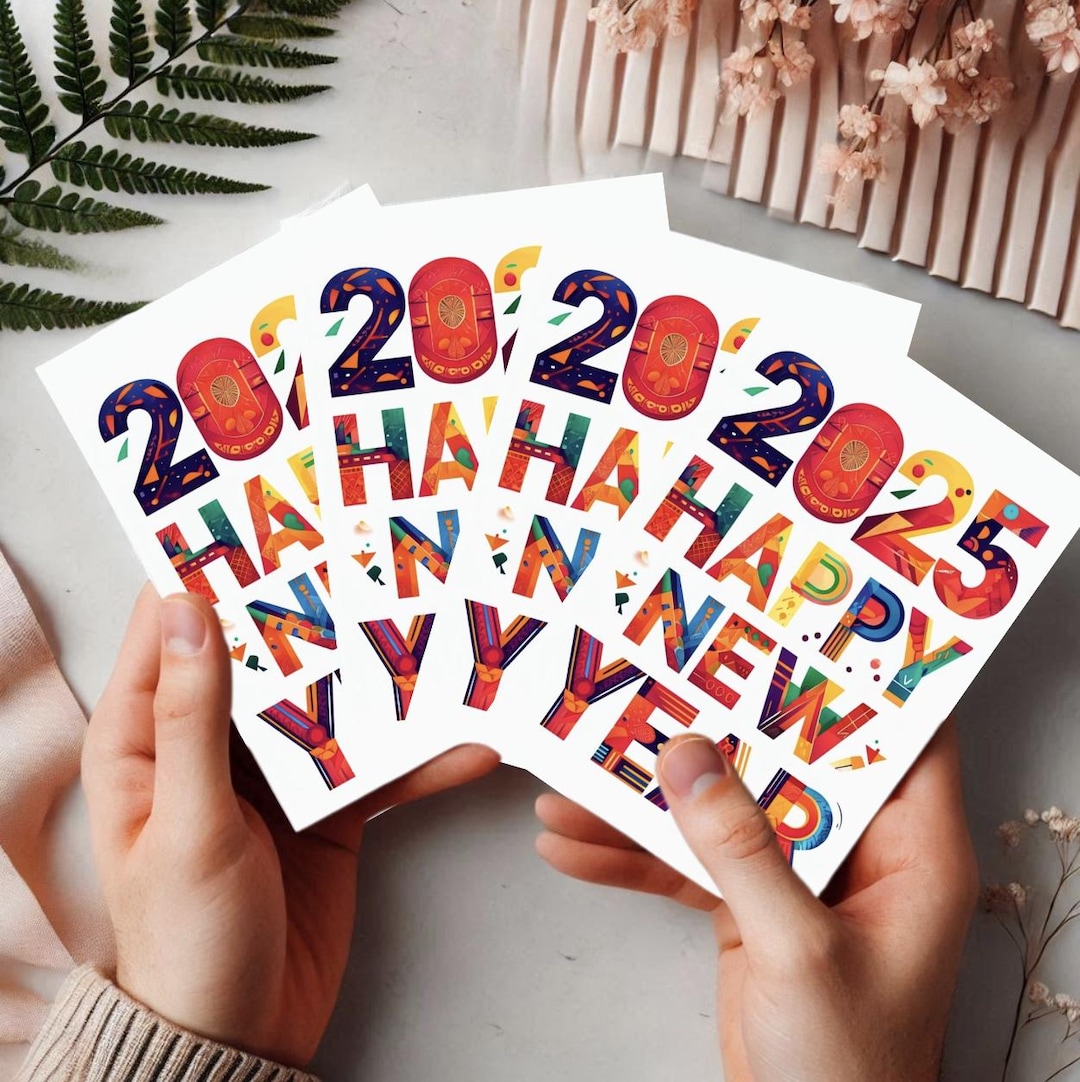 2025 Happy New Year Greeting Card Bundle Vibrant and Colorful 5-pack ...