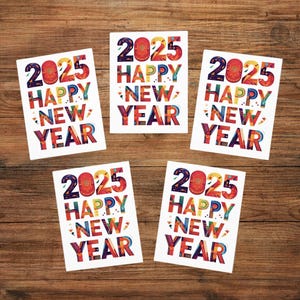2025 Happy New Year Greeting Card Bundle Vibrant and Colorful 5-pack ...