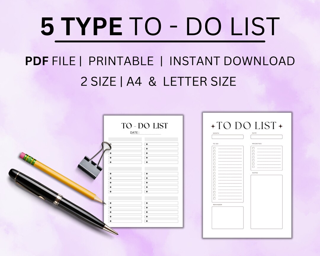 5 Types TO-DO-LIST Task List Personal Analog Assistant Task List ...
