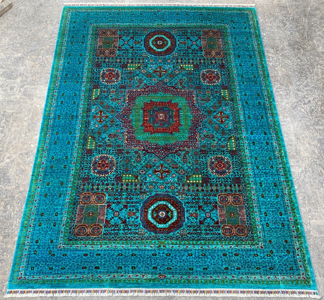 6x7 Ft Mamluk Area Rug, Turkish Hand Knotted Veg Dye Wool Geometric ...