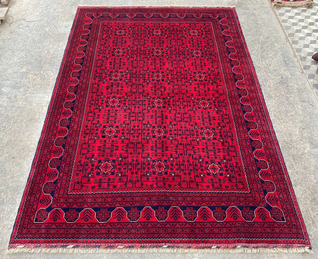 7x10 Large Vintage Turkmen Khal Muhammadi Bukhara Rug, Afghan Handmade ...