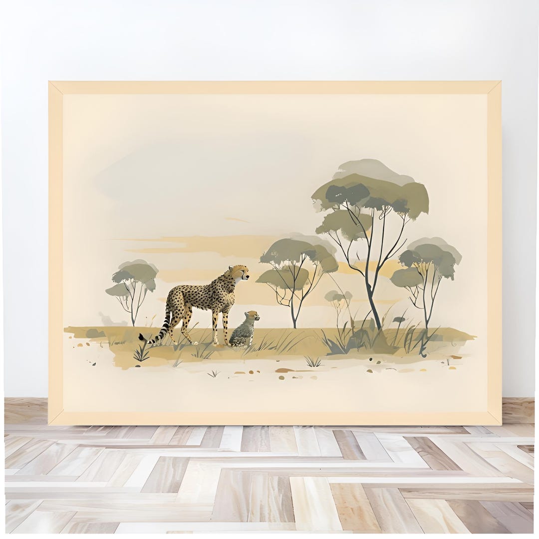 Baby Safari Poster - Cheetah and Cub Illustration - Cute Animal Wall ...