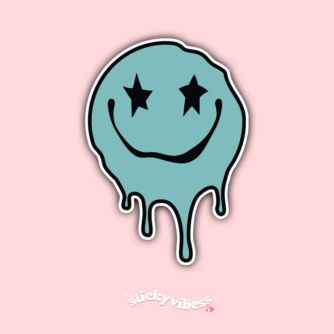 Blue Drip Smiley Face Matte Vinyl Die Cut Sticker - Etsy