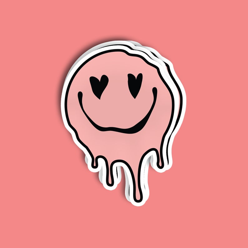 Pink Drip Smiley Face Matte Vinyl Die Cut Sticker - Etsy