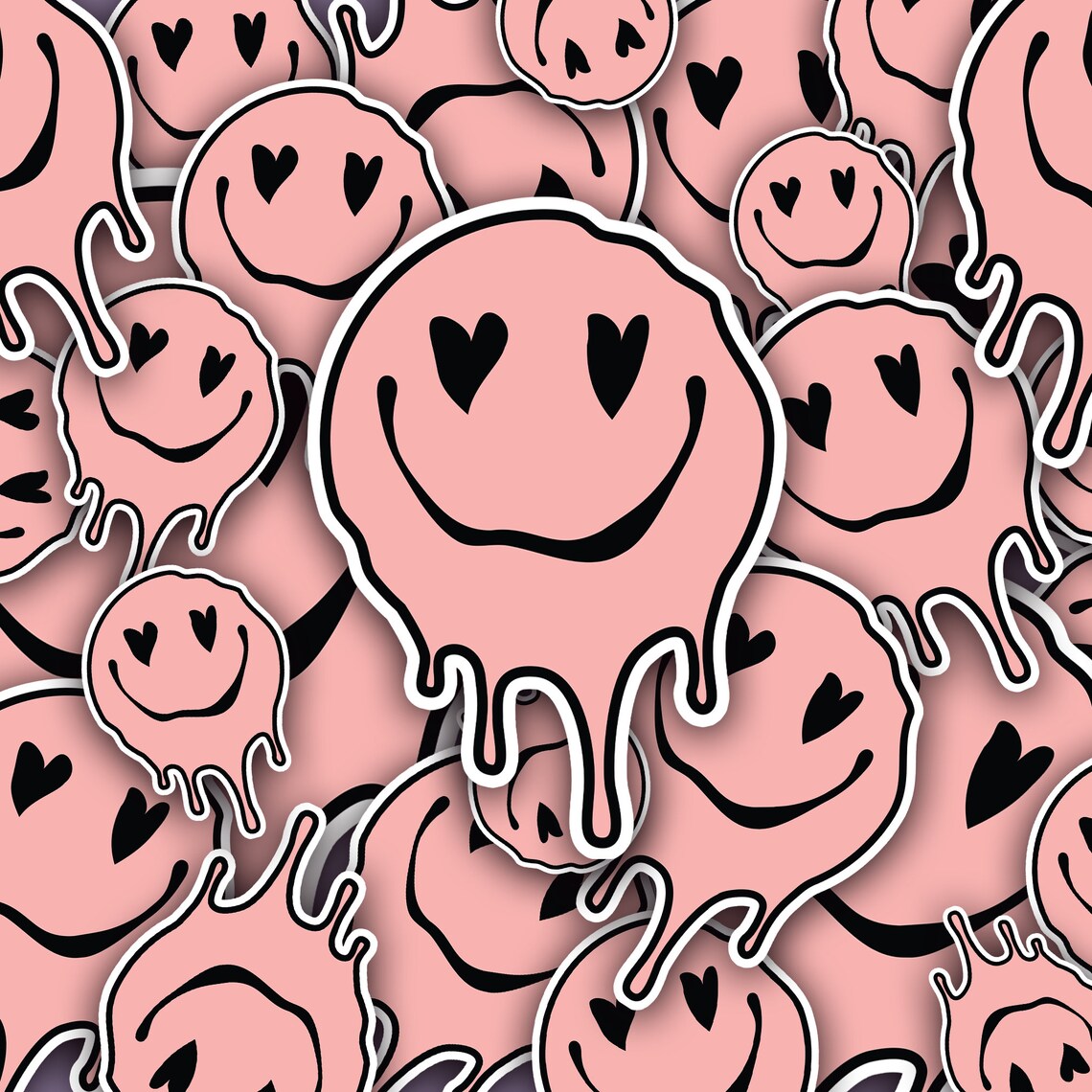 Pink Drip Smiley Face Matte Vinyl Die Cut Sticker - Etsy