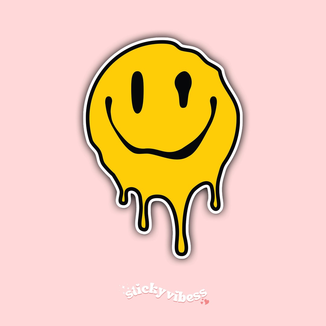 Yellow Drip Smiley Face Matte Vinyl Die Cut Sticker - Etsy