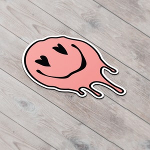Pink Drip Smiley Face Matte Vinyl Die Cut Sticker - Etsy