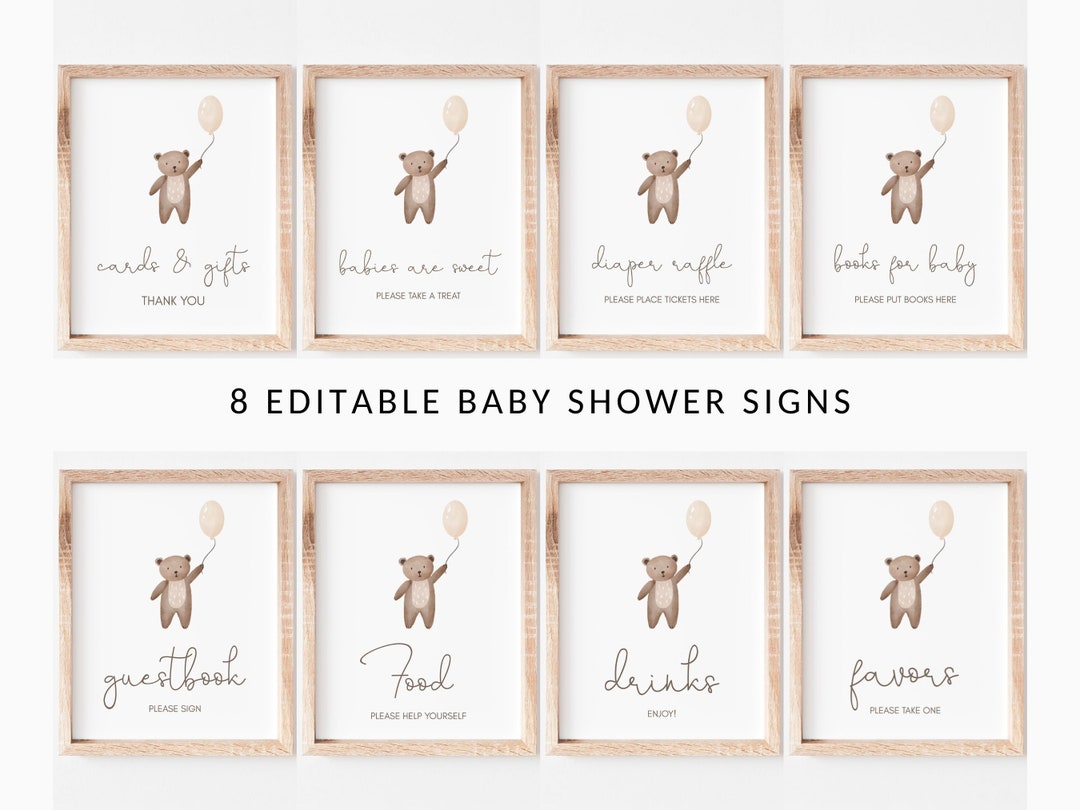 Editable Baby Shower Sign Bundle of 8 Templates Bear - Etsy