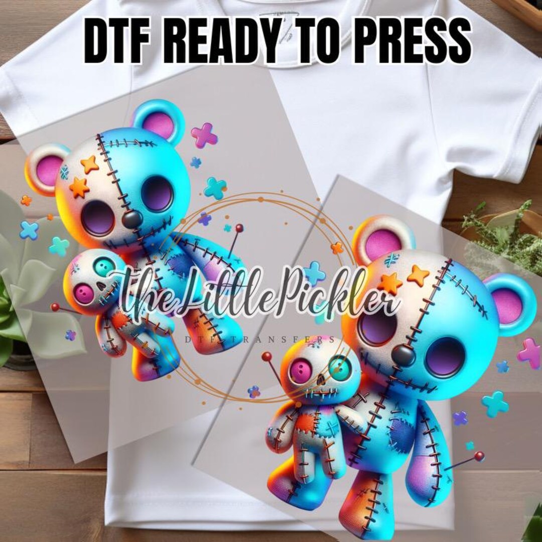 Ready to Press 3D Stitch Voodoo Bear DTF, Blue Bear Transfer, Voodoo ...