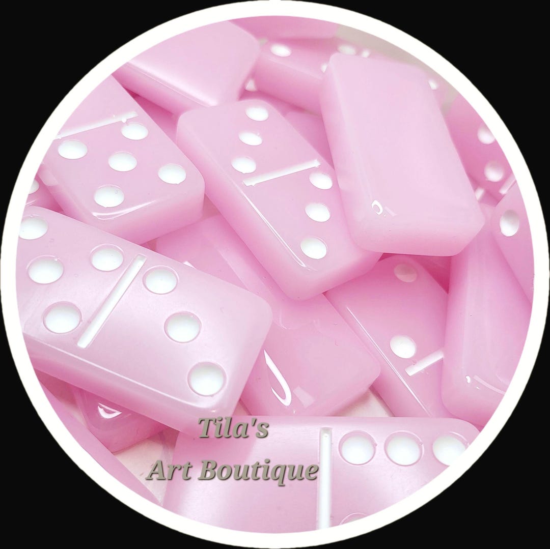 Pink Tournament Jumbo Size Resin Dominoes W/ Box. White Pips. Set of 28 ...