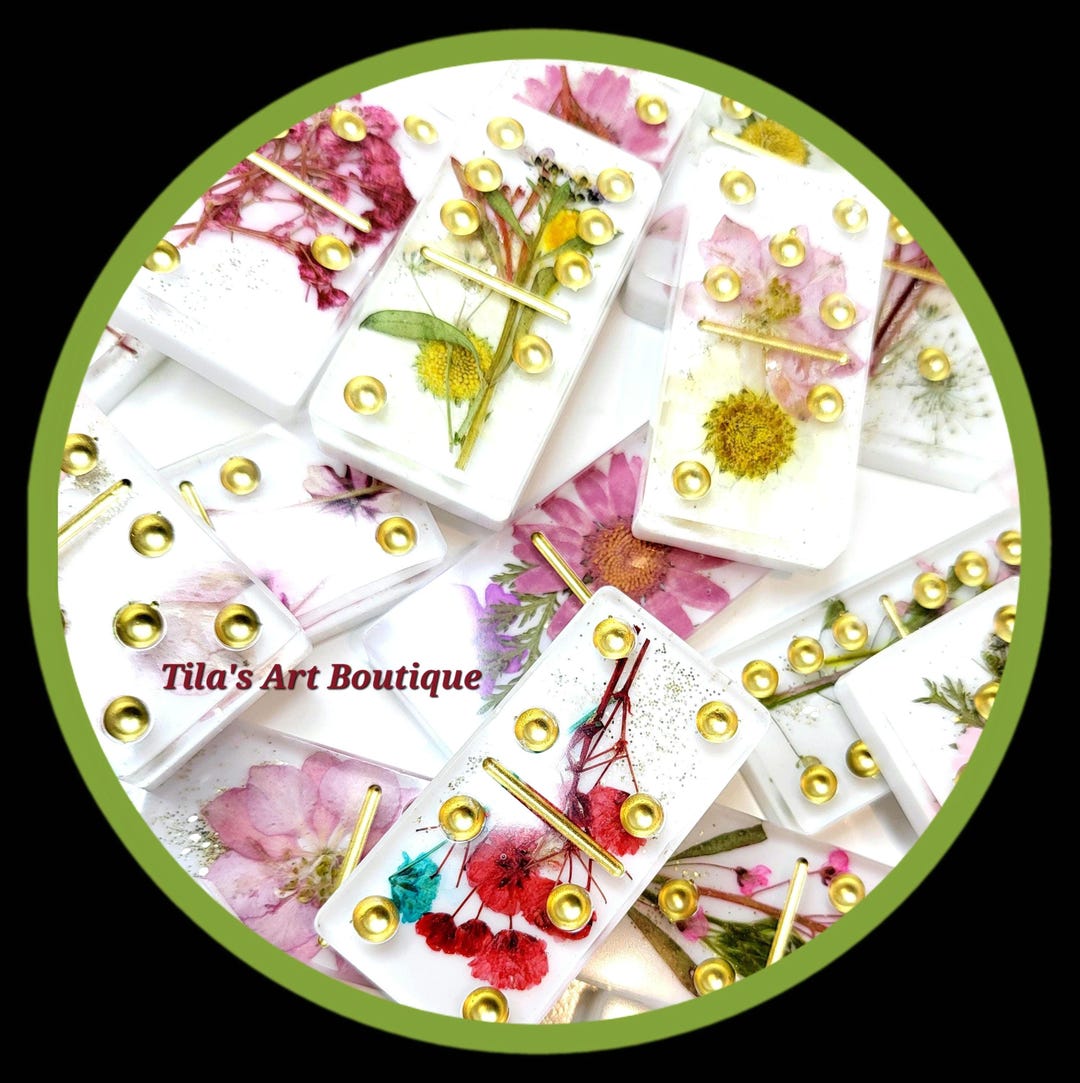 Dried Floral Resin Dominoes With Box. Gold Pips. Set of 28, Family Gift ...