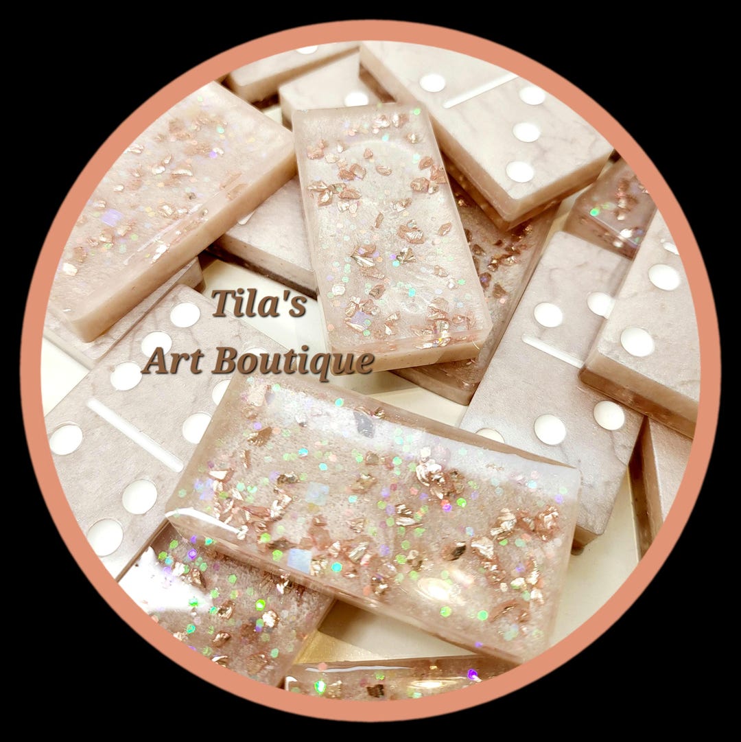 Sparkling Pink Blush Resin Dominoes Set With Box. White Pips. Set of 28 ...