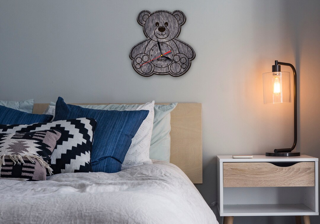 Wooden Wall Clock Teddy Bear Large Wall Clock Bear Print - Etsy