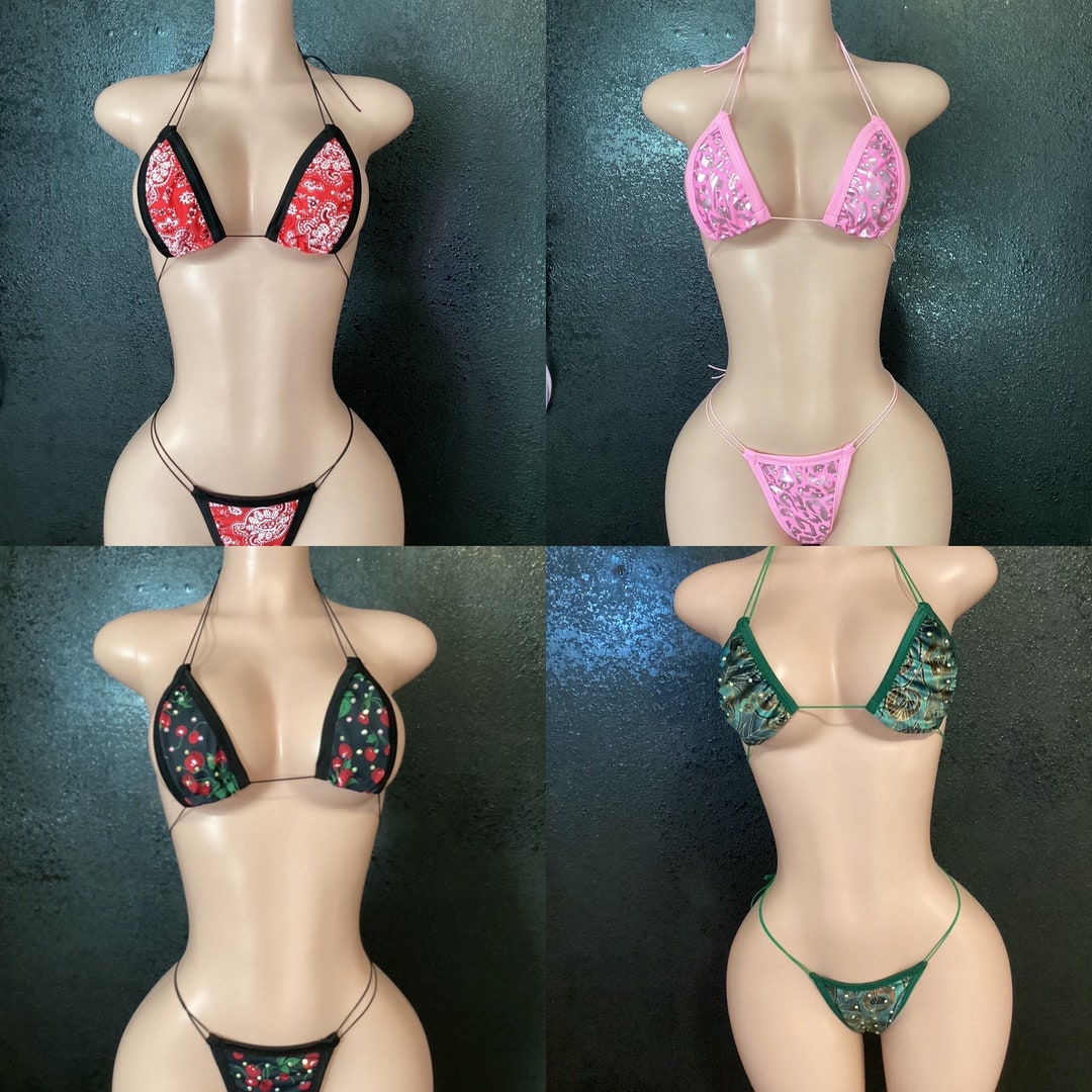 Micro Bikini Microkini Xs Sexy Thong Set Exotic Bikini - Etsy