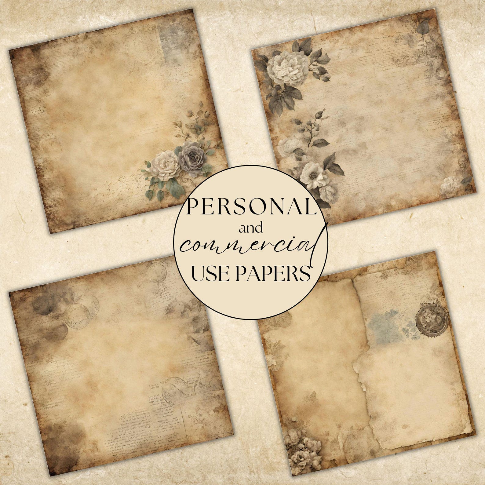 Vintage Digital Paper, Ephemera Digital Paper, Antique Paper ...