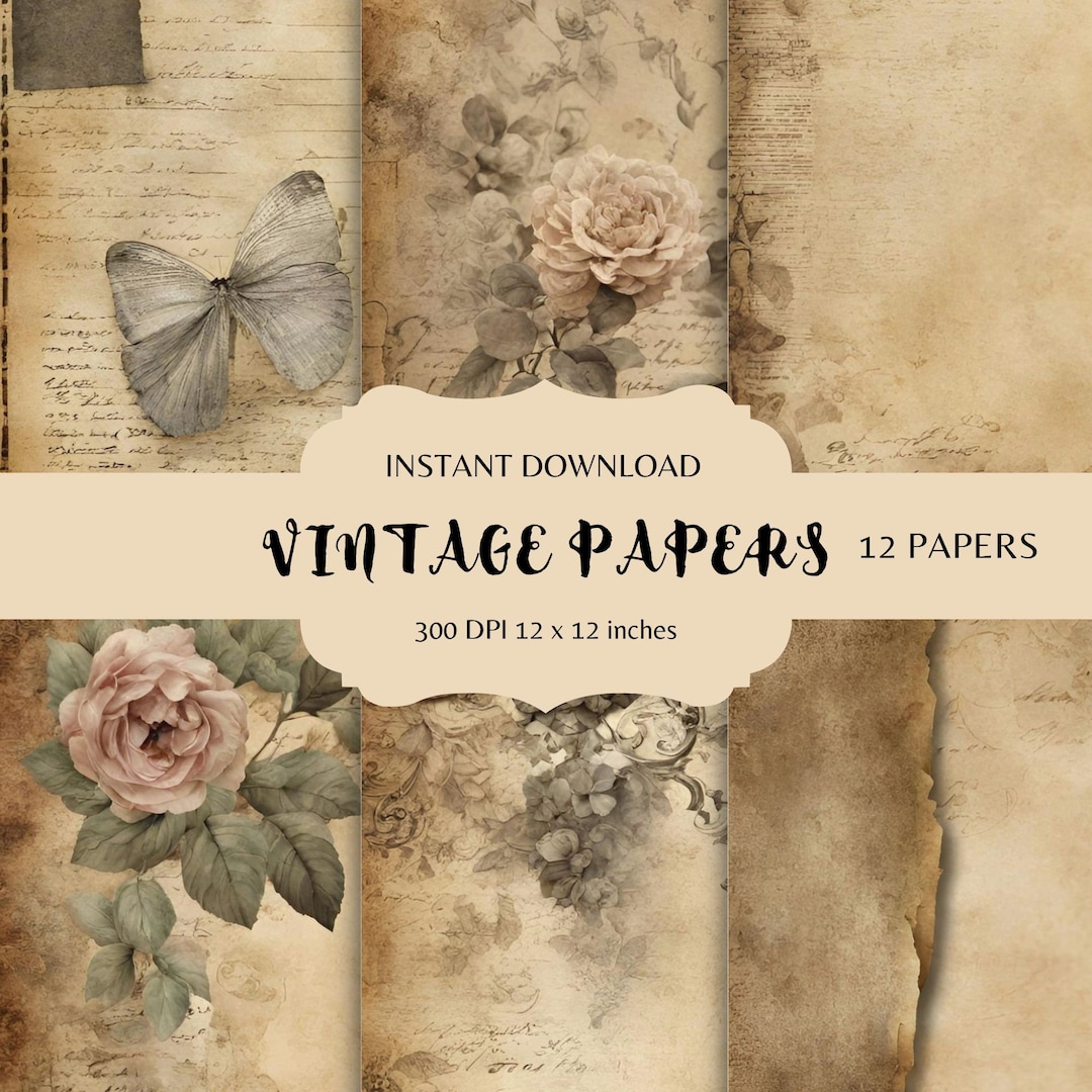Vintage Digital Paper, Ephemera Digital Paper, Antique Paper ...