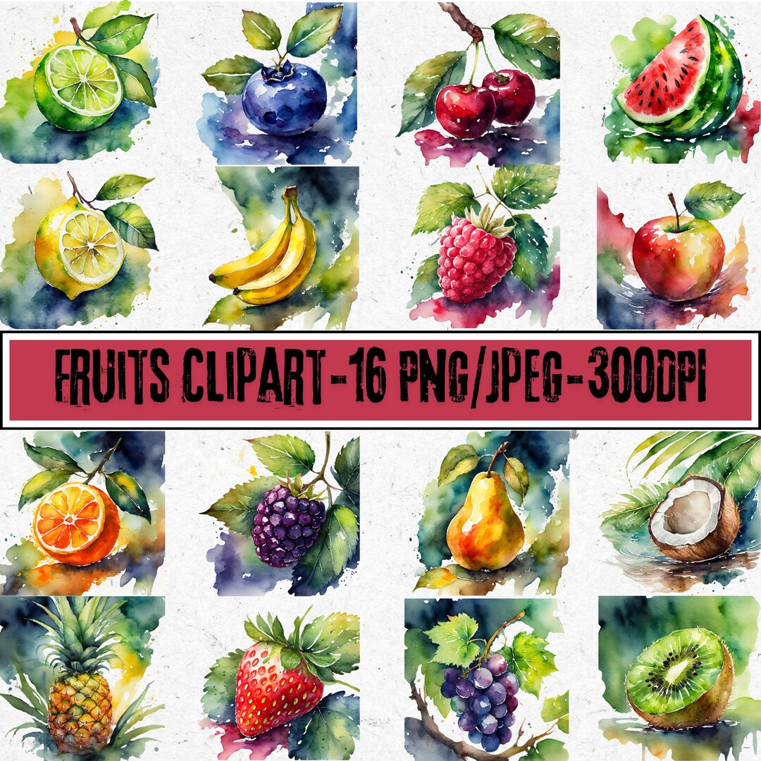 Watercolor Fruit Clipart, Instant Download, PNG Fruit Sticker ...