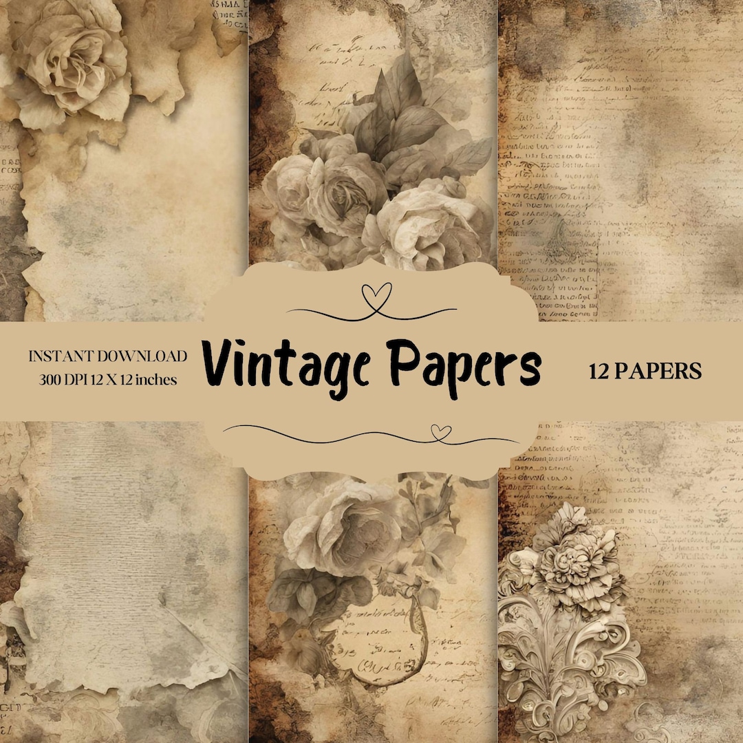 Vintage Digital Paper, Ephemera Digital Paper, Antique Paper ...