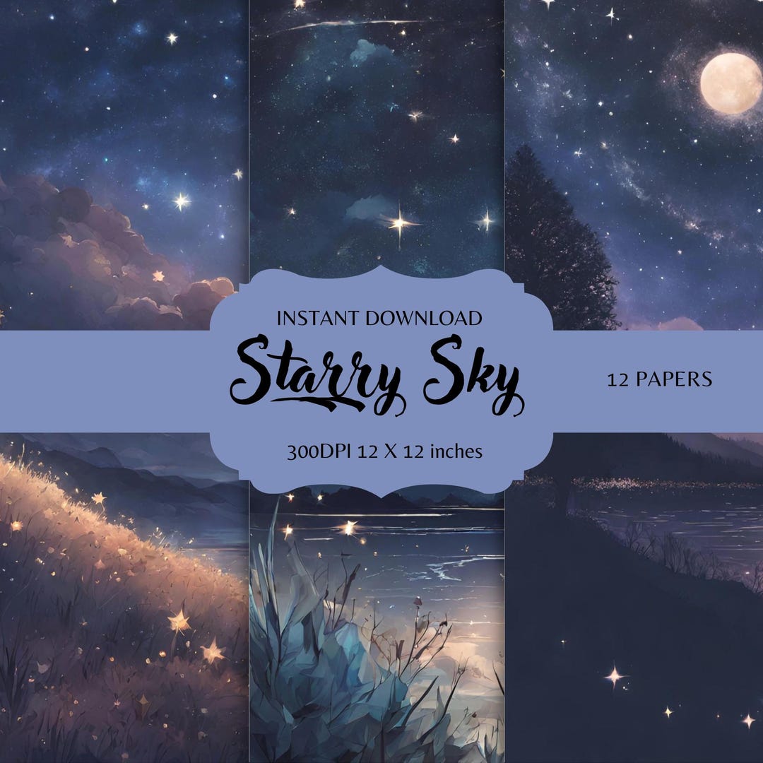 Starry Sky Digital Paper, Starry Night, Sky Background, Scrapbooking ...