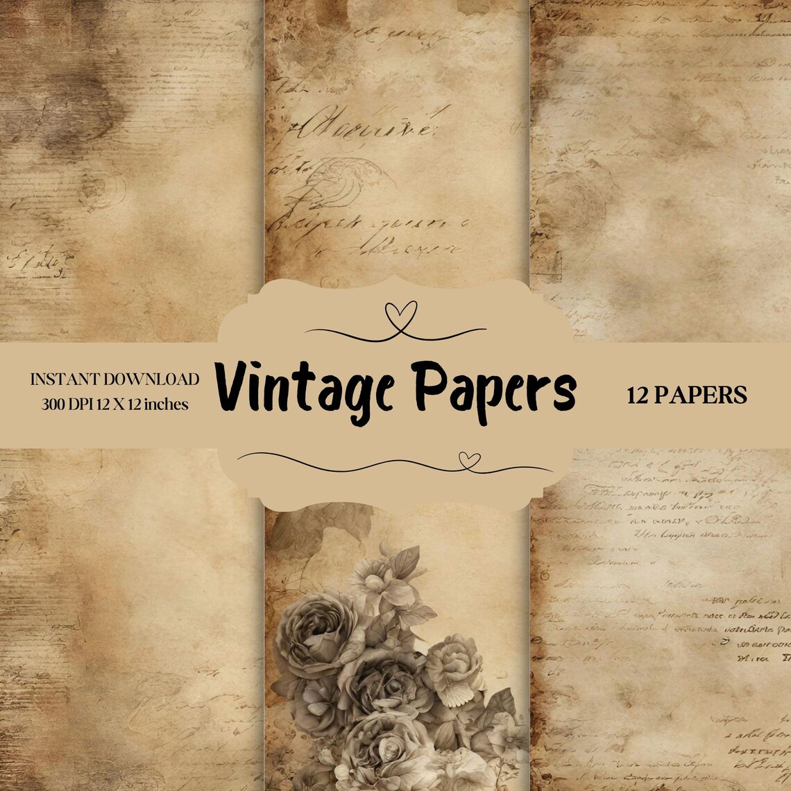 Vintage Digital Paper, Ephemera Digital Paper, Journal Paper ...