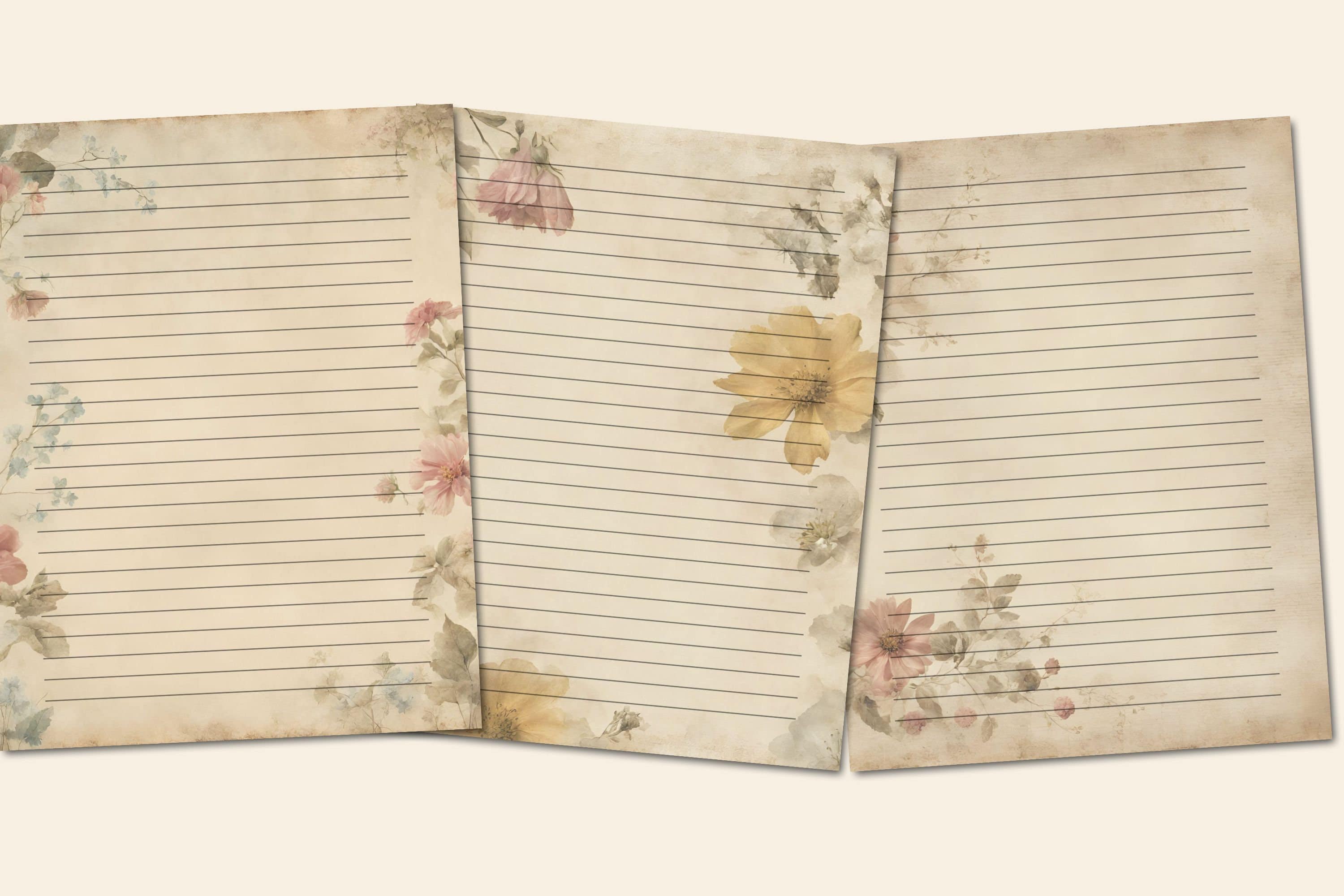 Vintage Letter Paper, Printable Paper, Lined Paper, Letter Writing Set ...