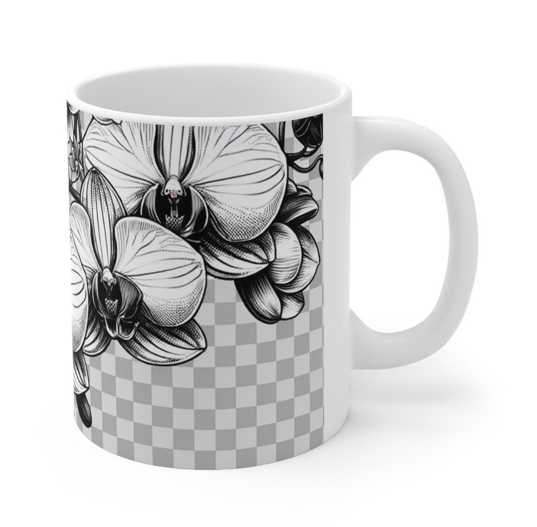 Mug Orchids Coffee Mug, Orchid Lover Coffee Present, Gift Black White ...