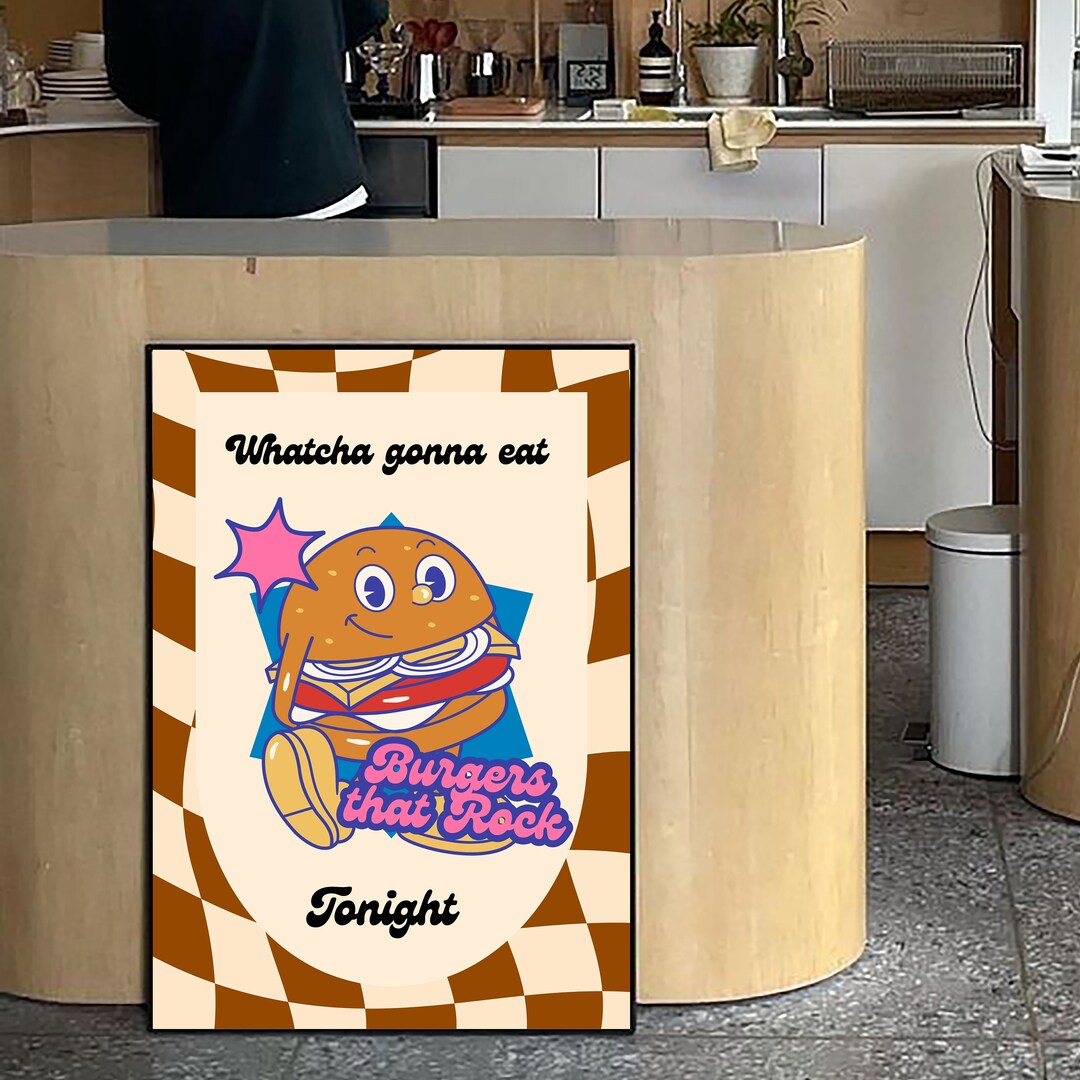 Burger Preppy Wall Art Food Poster Modernism Poster Girly Art Vintage ...