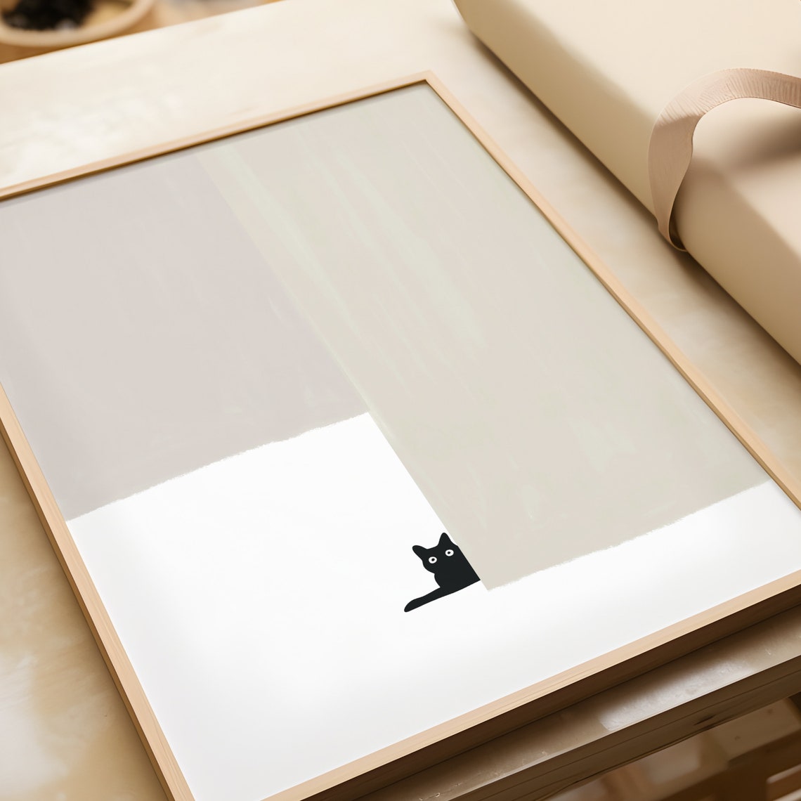 Cat Wall Art, Abstract Black Cat Drawing, Minimalist Cat Print, Boho ...