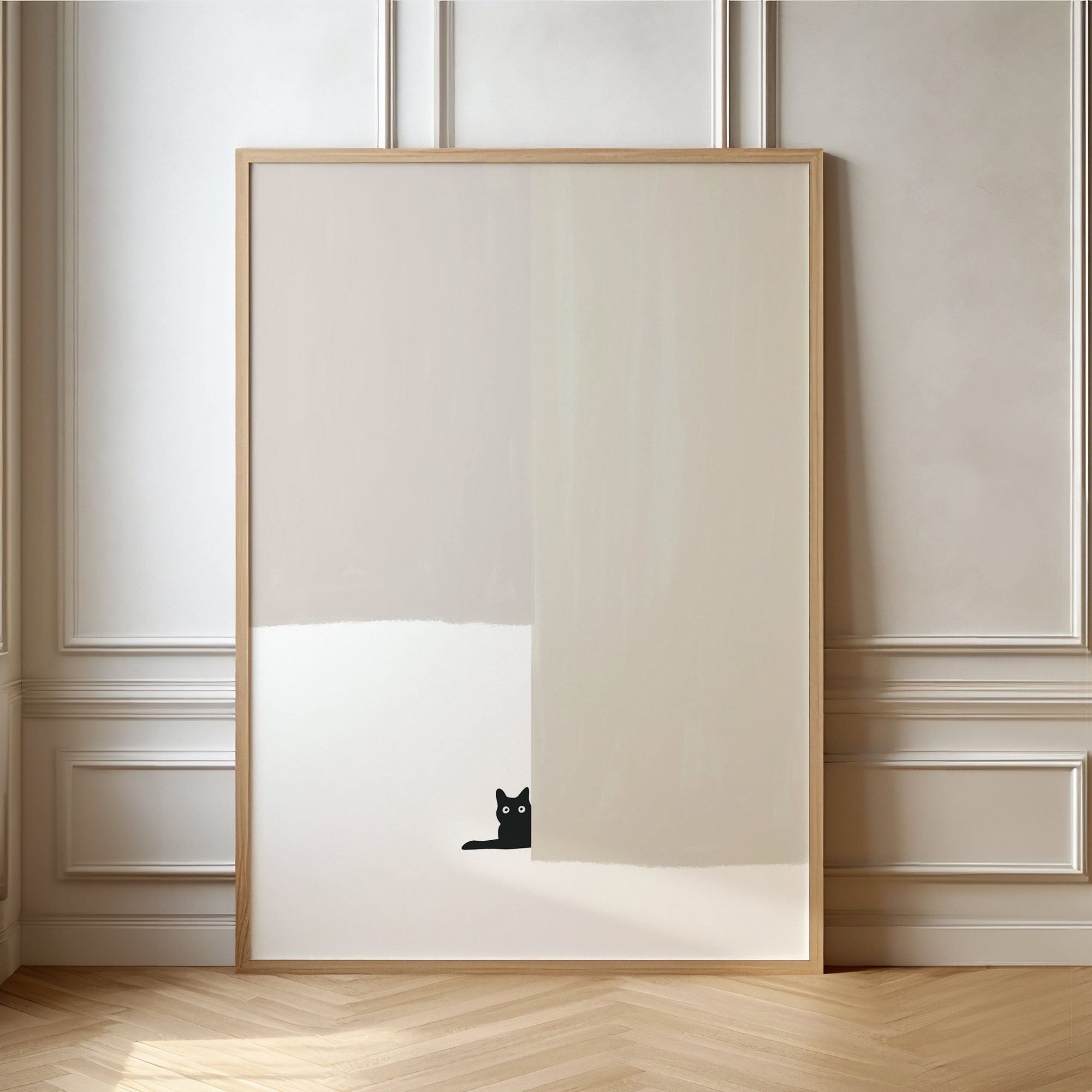 Cat Wall Art, Abstract Black Cat Drawing, Minimalist Cat Print, Boho ...