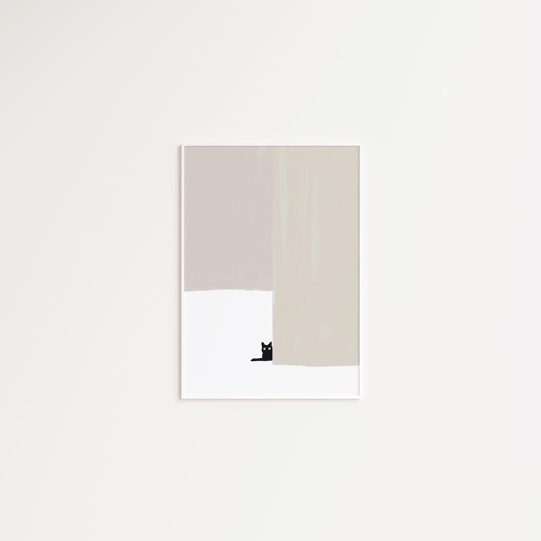 Cat Wall Art, Abstract Black Cat Drawing, Minimalist Cat Print, Boho ...