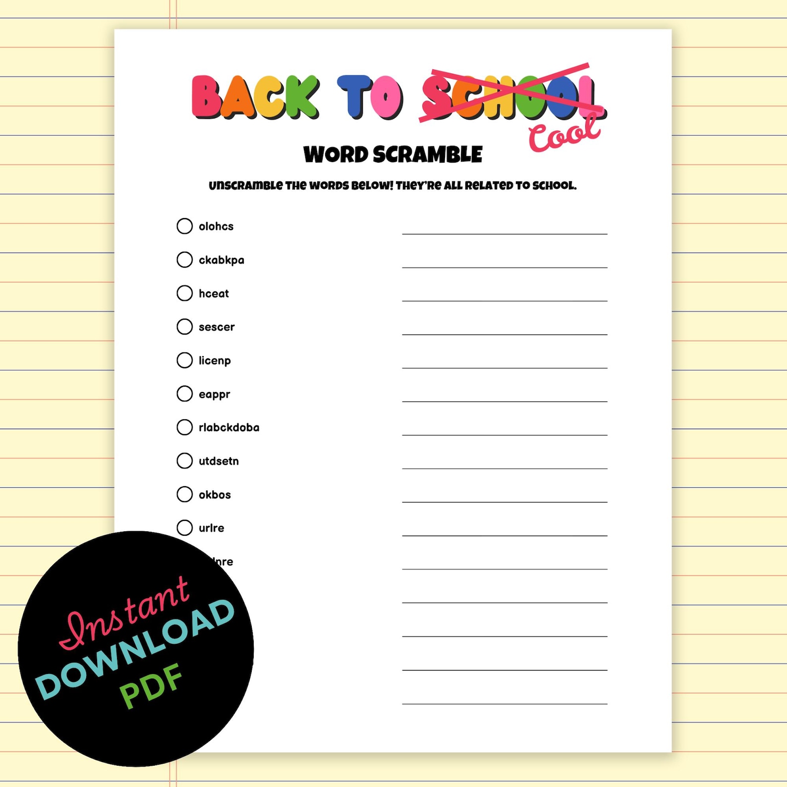 First Day of School Word Scramble: Fun Kids Activity (PDF Downloadable ...