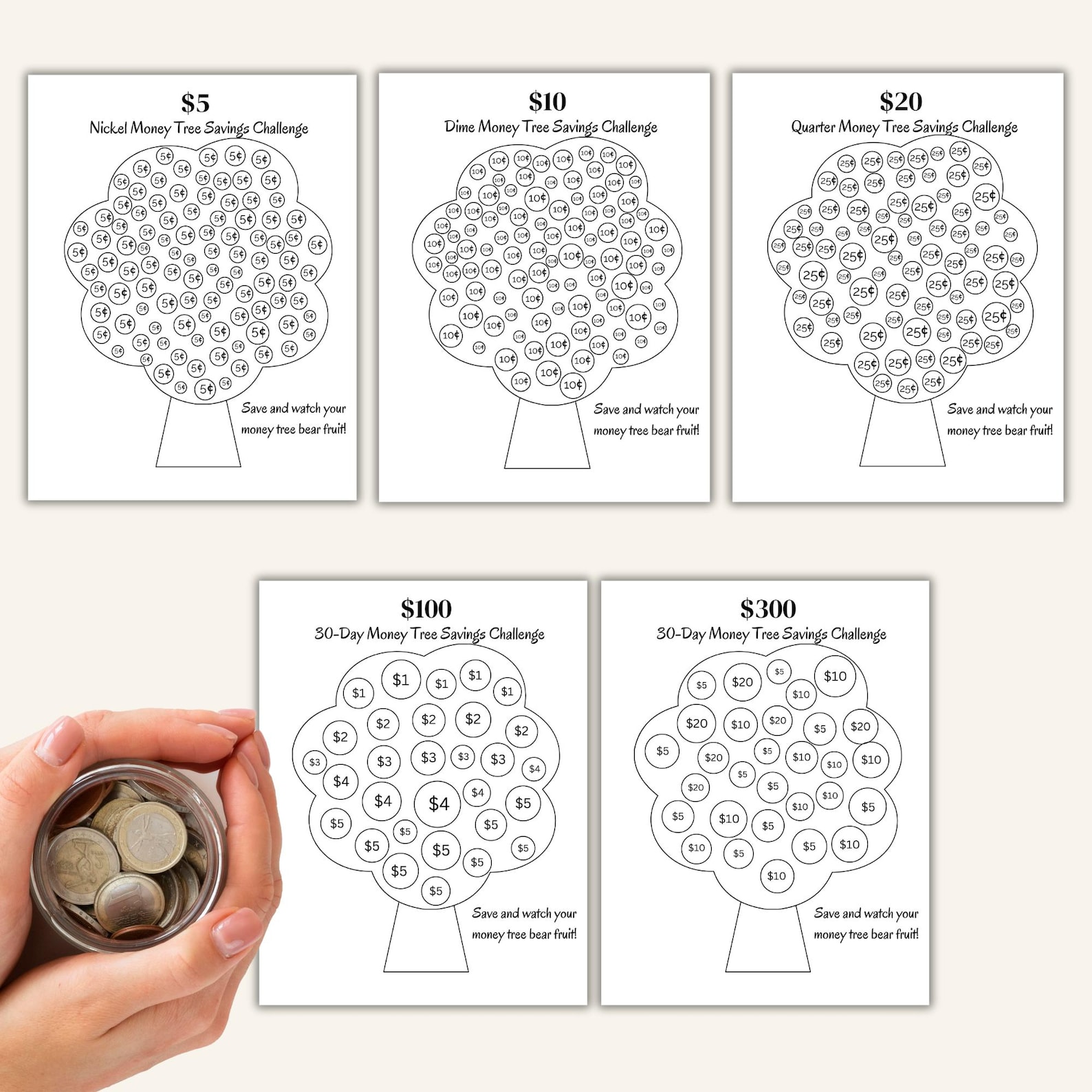 Money Tree Savings Challenge Bundle: Financial Goal Printable (PDF) - Etsy