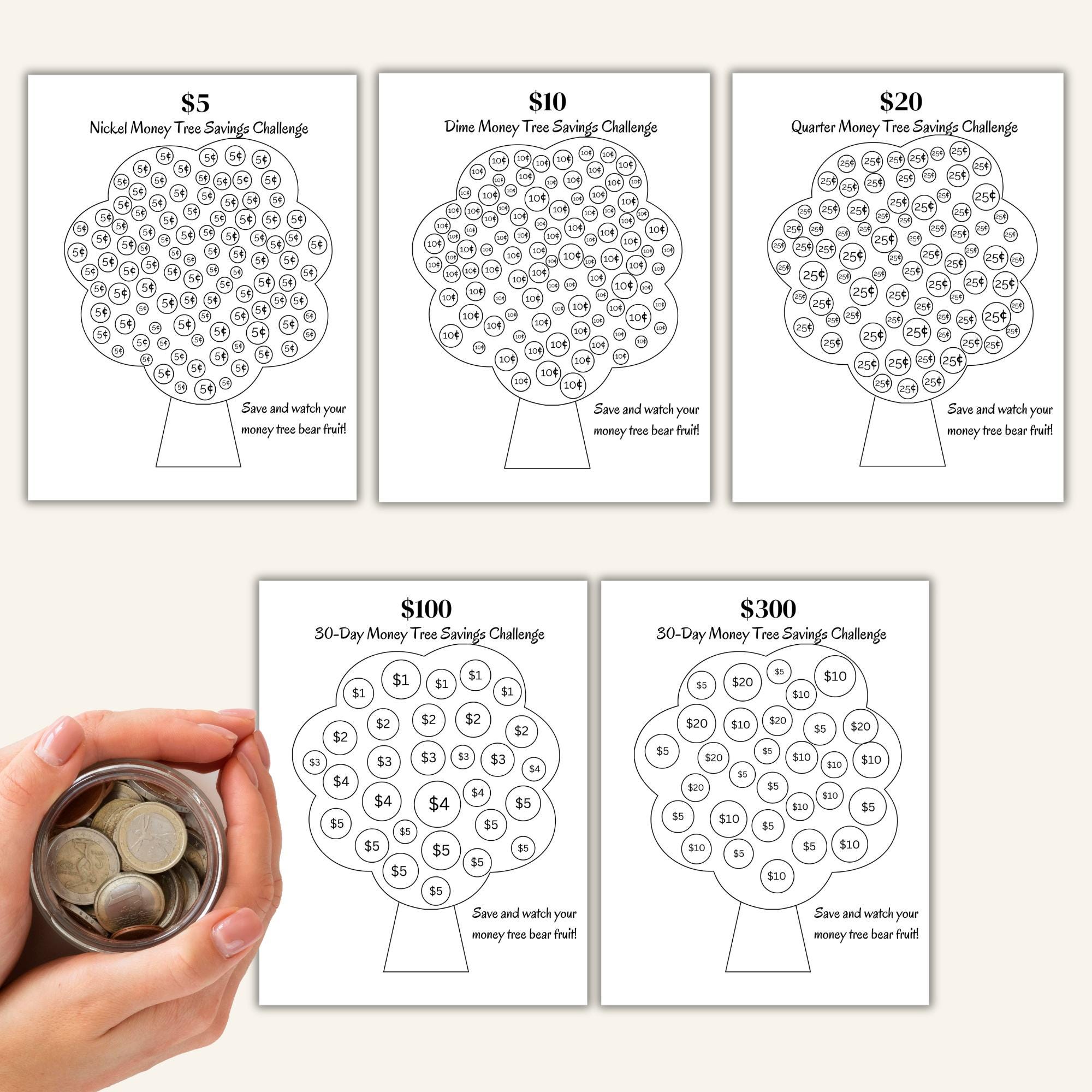 Money Tree Savings Challenge Bundle: Financial Goal Printable (PDF) - Etsy