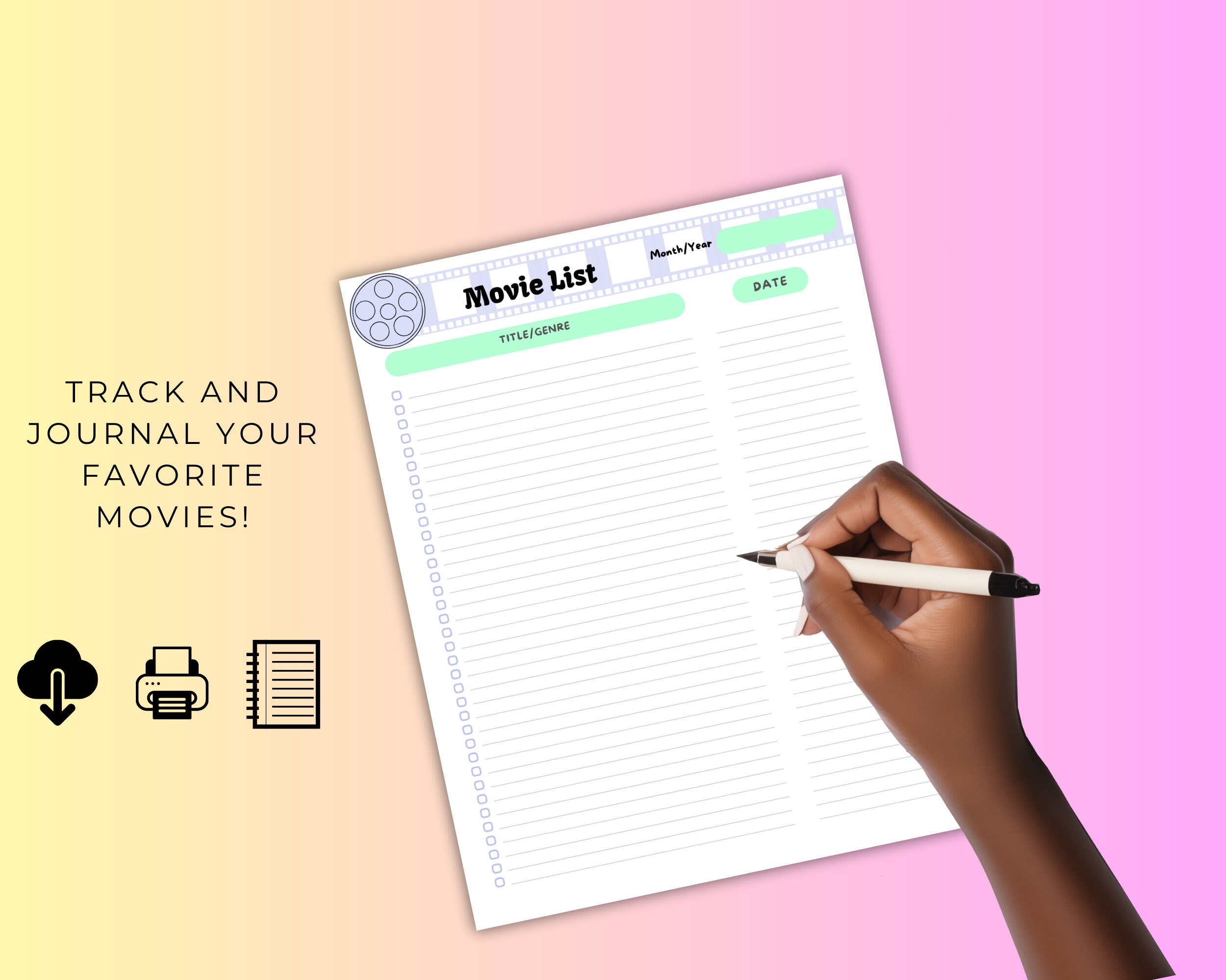 Movie Tracker Printable Movie Watch List Minimalist Instant Download US ...