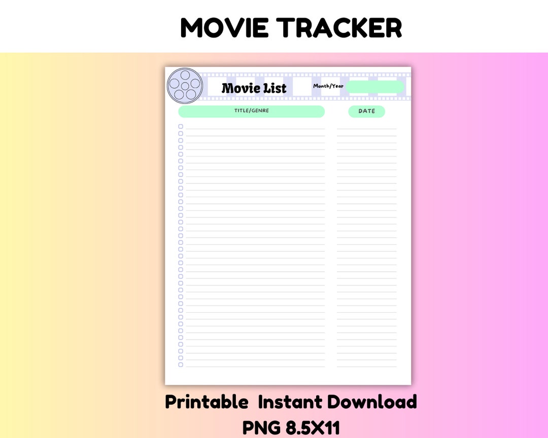 Movie Tracker Printable Movie Watch List Minimalist Instant Download US ...