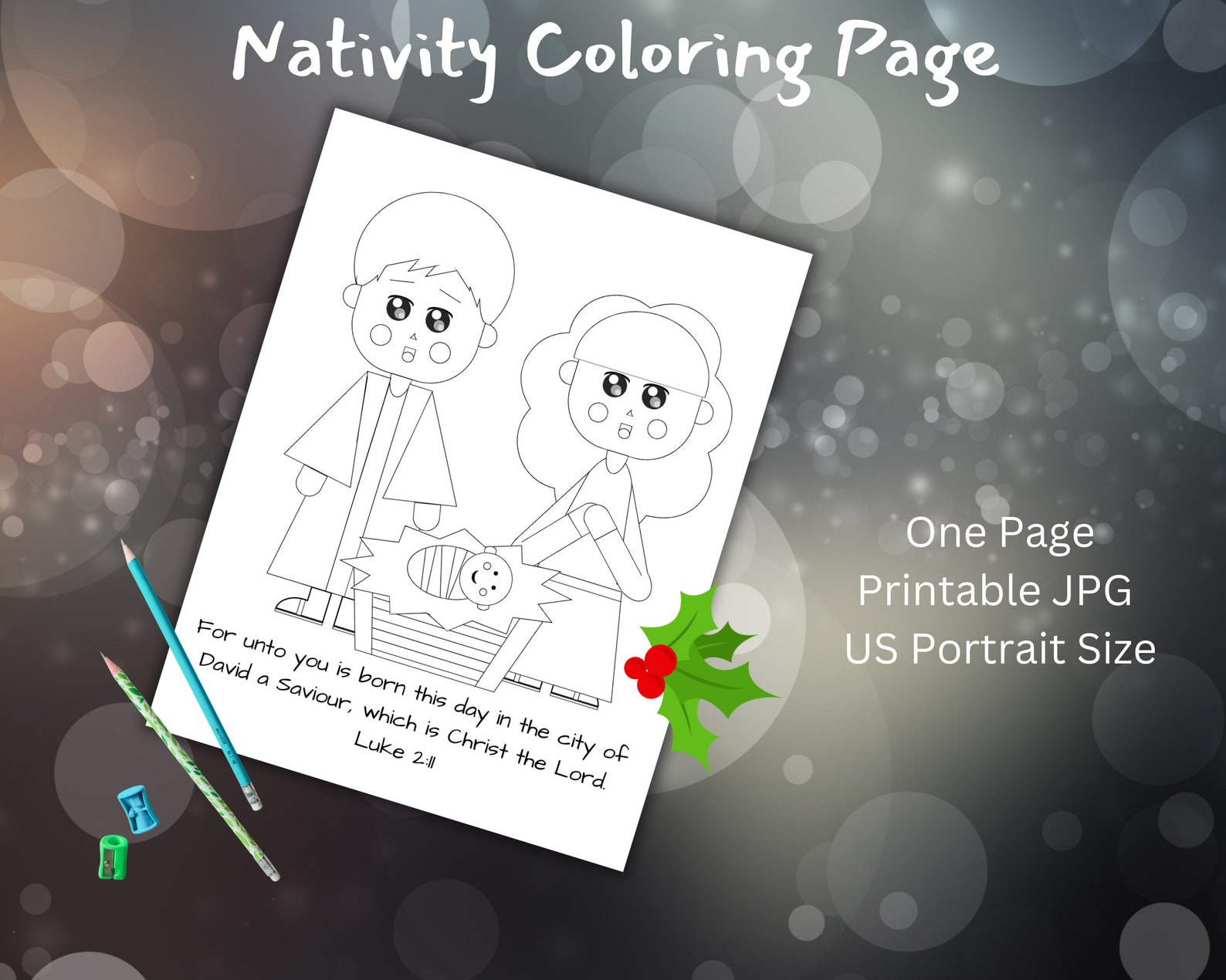 Nativity Creche & Jesus Coloring Page Set Fun Scripture Activity for ...