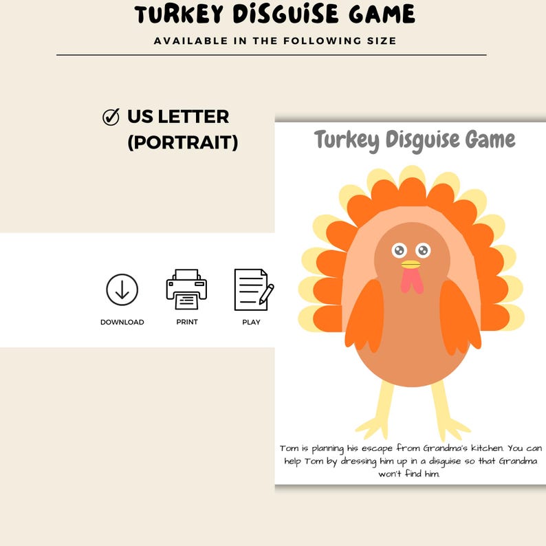Turkey in Disguise Game Printable Board Game for Family Fun ...