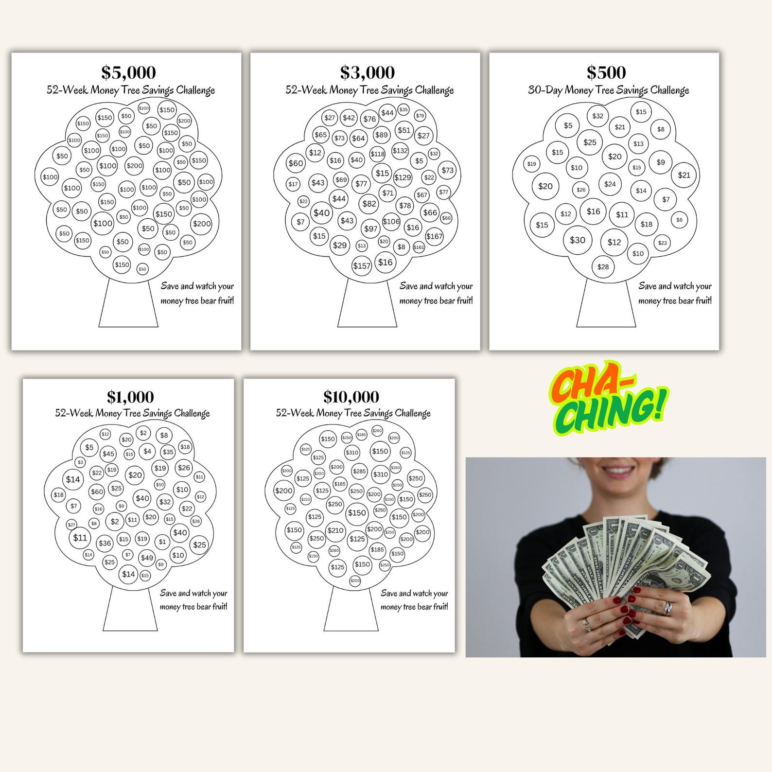 Money Tree Savings Challenge Bundle: Financial Goal Printable (PDF) - Etsy