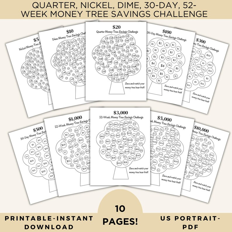 Money Tree Savings Challenge Bundle: Financial Goal Printable (PDF) - Etsy