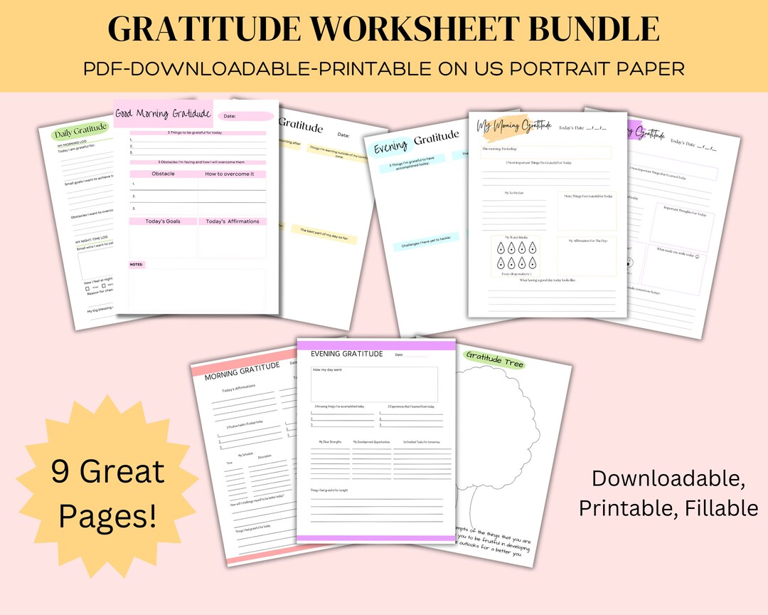 Gratitude Journal Digital Bundle, Mindfulness Tracker, Gratitude Tree ...