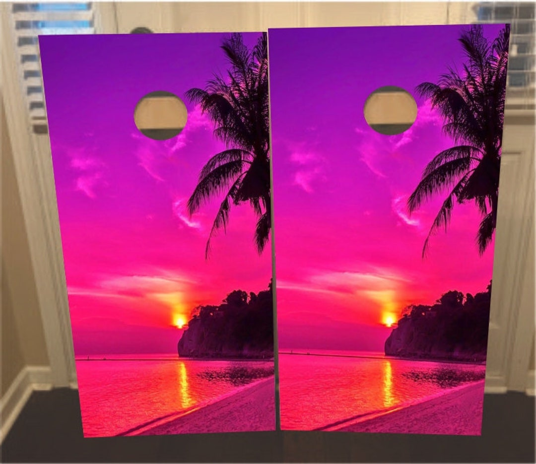 Set of Sunset Cornhole Wraps, Vinyl Decal Bag Toss Decal Bag Go Skin ...