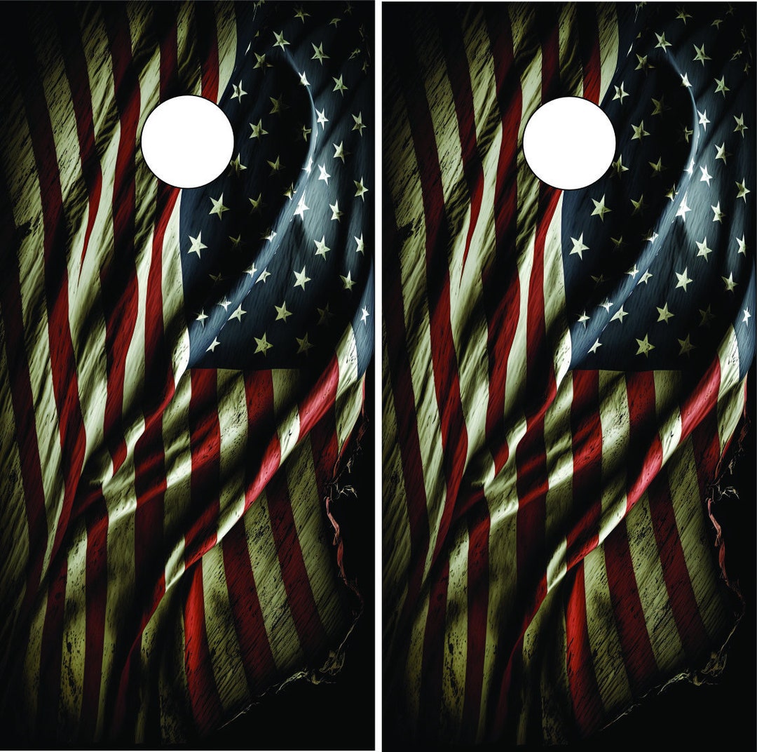 Set of 2 Wavy American Flags, Vinyl Decal Bag Toss Decal Bag, Skin ...