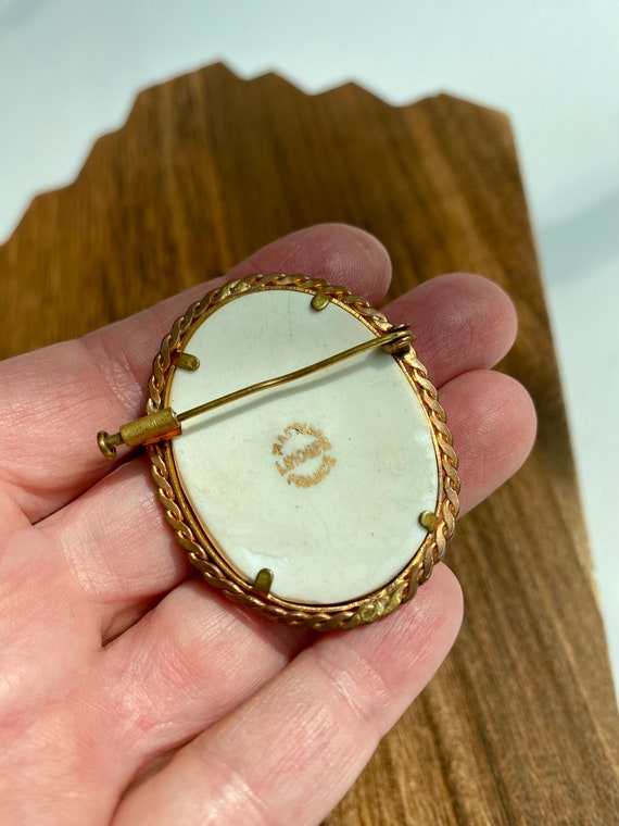 Antique Limoges hand painted lady portrait brooch & e… - Gem
