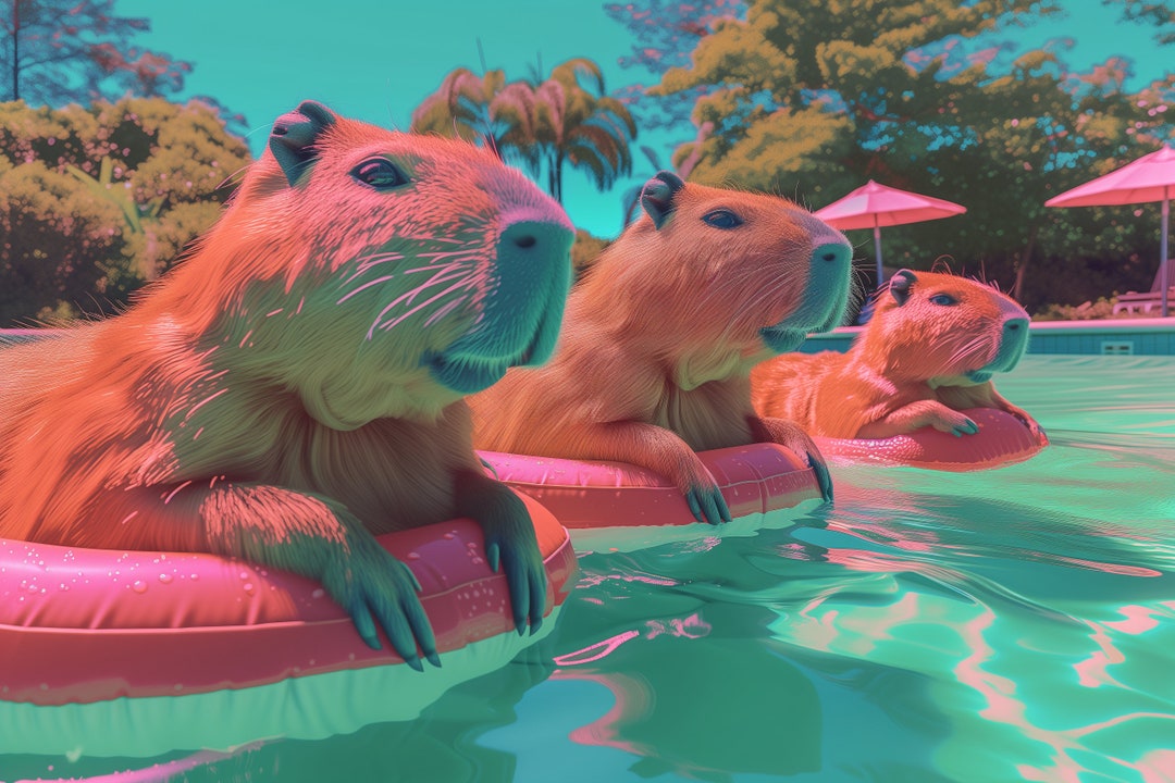 Cute Capybara Pool Party Digital Download - Etsy