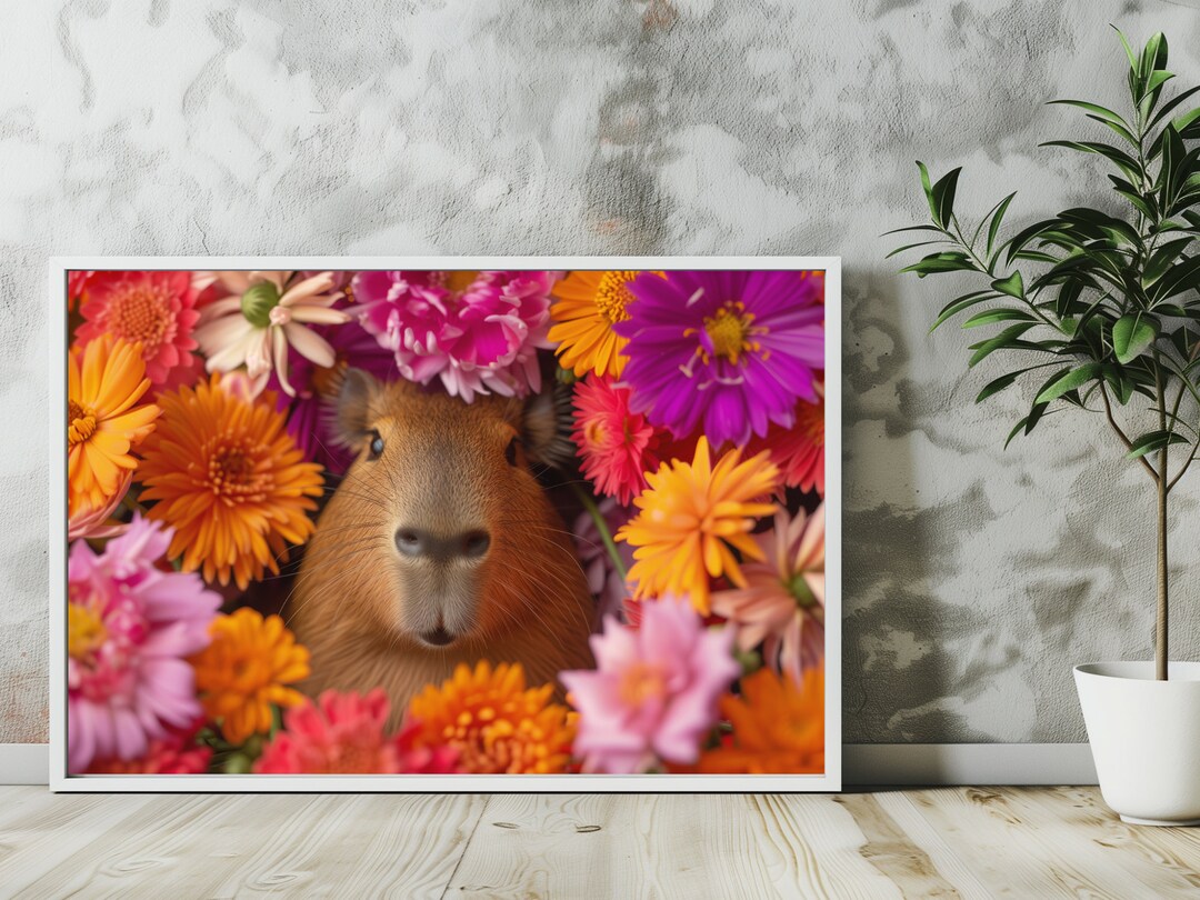 Playful Capybara in a Flower Field | Funny Animal Art | Digital ...
