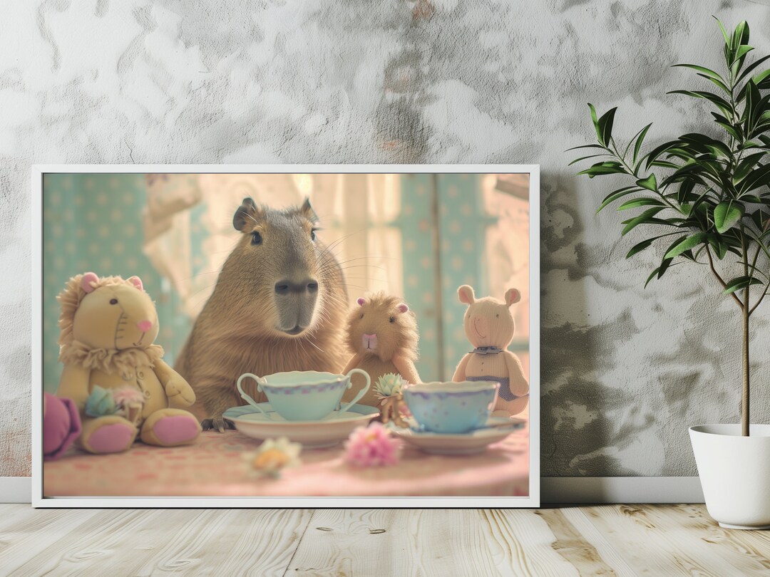 Cute Capybara Tea Time Picture Funny Animal Art Digital Download Wall ...