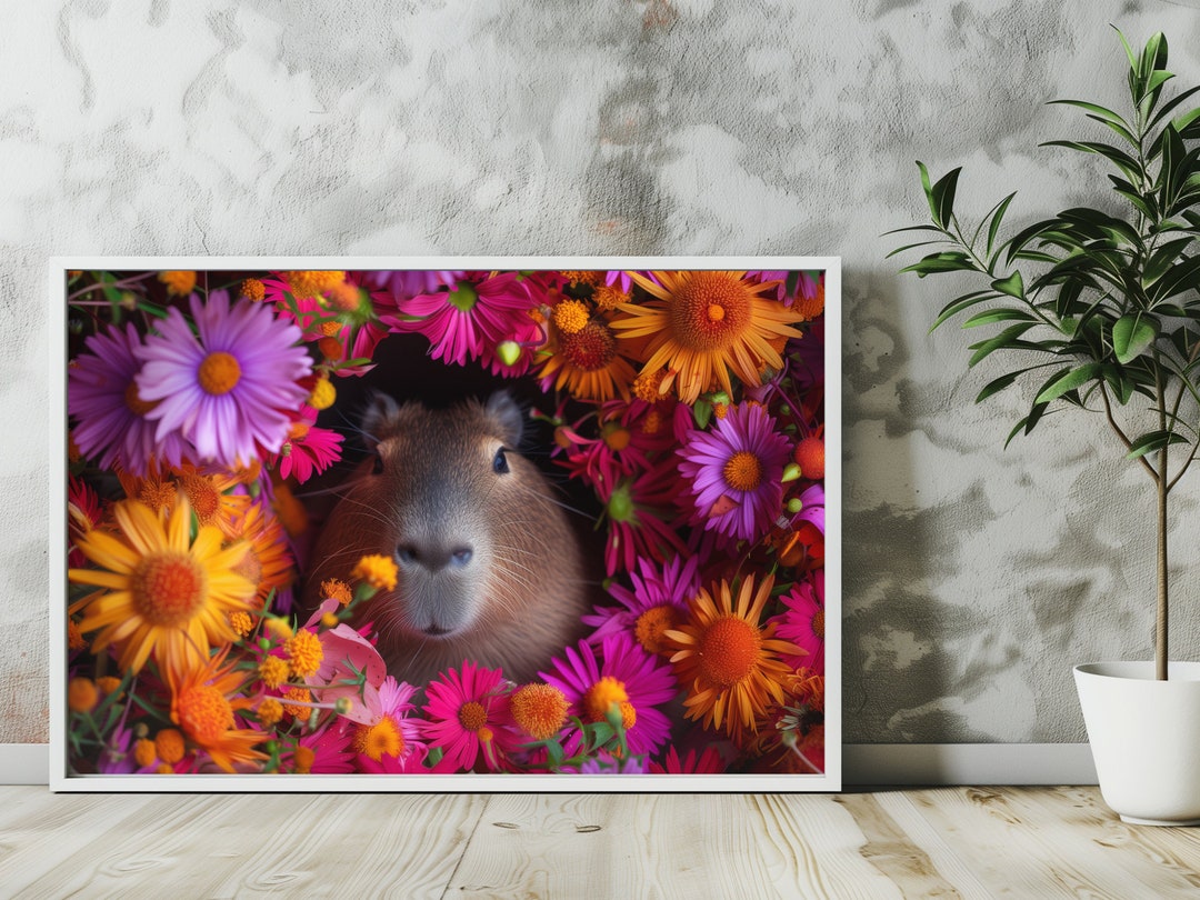 Playful Capybara in a Flower Field | Funny Animal Art | Digital ...